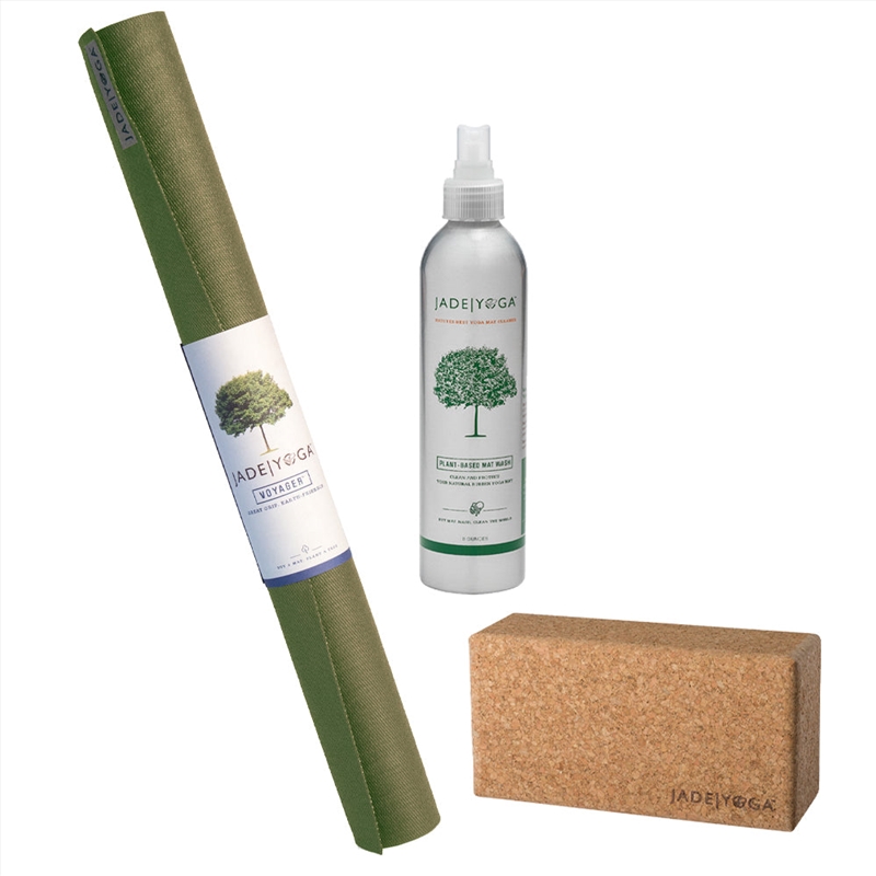 Buy Jade Yoga Voyager Mat - Olive & Jade Yoga Cork Yoga Block - Small ...