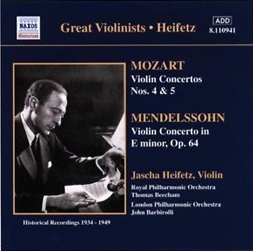 Buy Mozart: Violin Concertos No 4 & 5/Mendelssohn: Violin Concerto in E Minor Online | Sanity