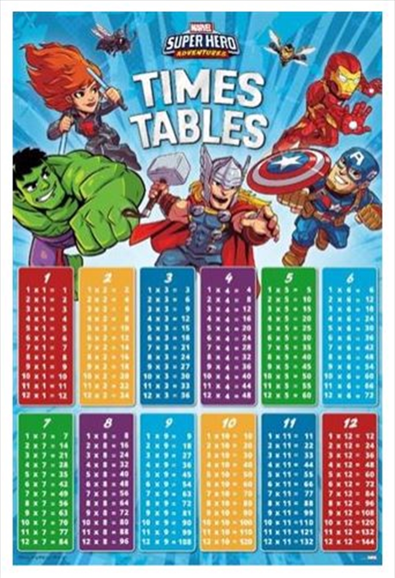 Buy Marvel Super Hero Advenutres - Times Tables Poster in Posters | Sanity