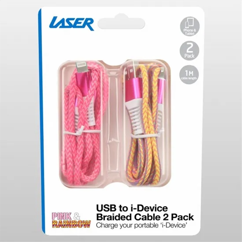 Buy Laser Braided iDevice USB Cable 2 Pack - Pink and Rainbow, Hardware ...