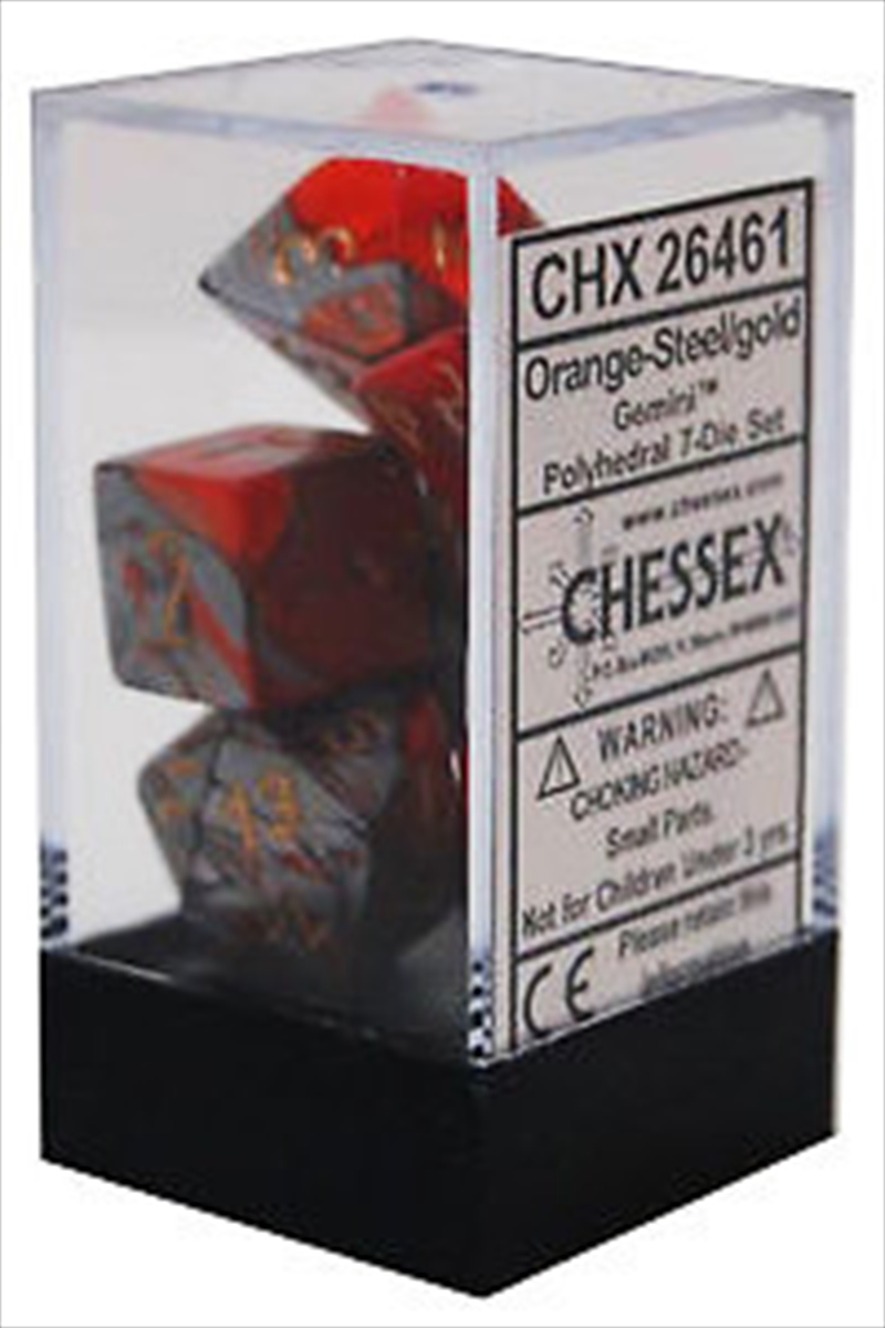 Buy D7-Die Set Dice Gemini Polyhedral Orange-Steel/Gold Online