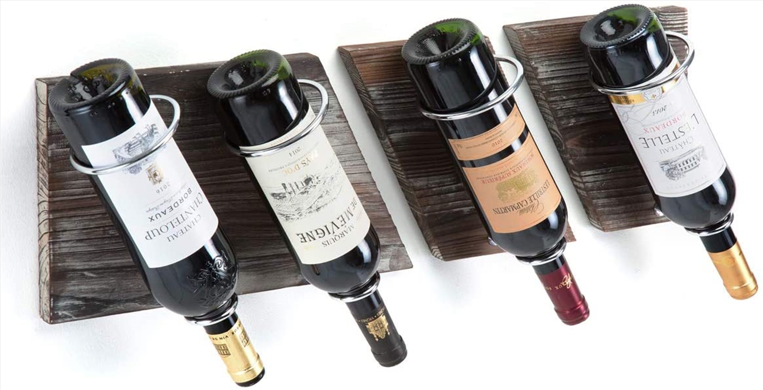 Buy Rustic Wood Metal Wine Rack Set for 4 Bottle Storage Holder Online ...