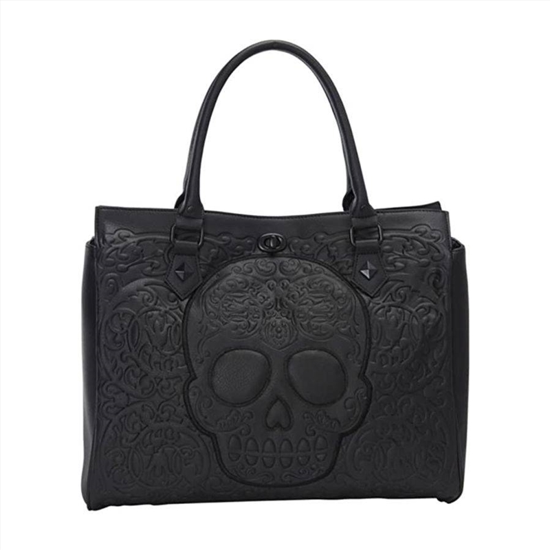 Buy Loungefly - Black on Black Lattice Skull Tote Bag [RS] Online | Sanity