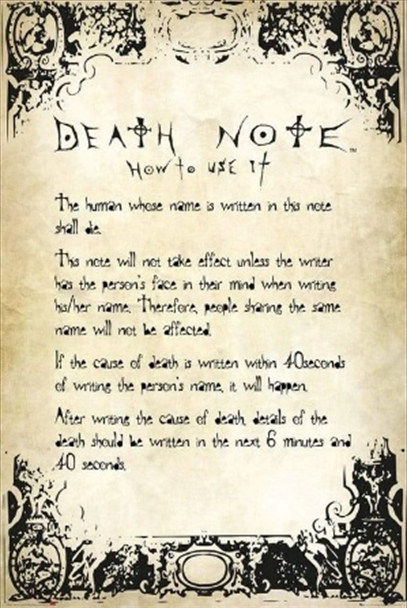 Buy Death Note Rules Poster Online | Sanity